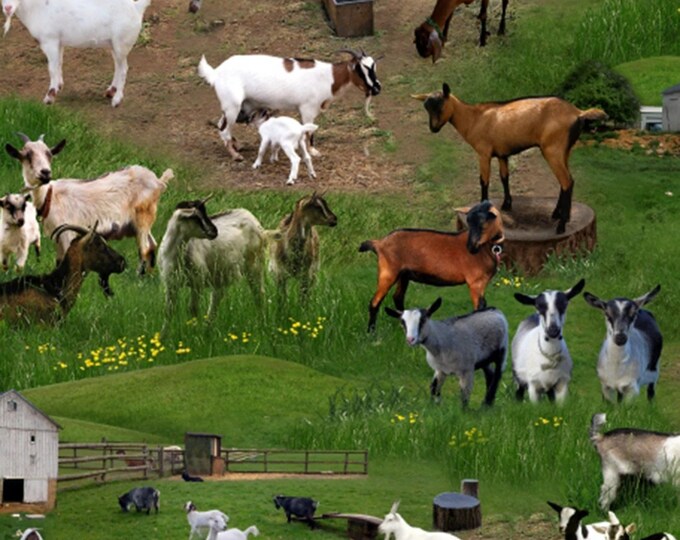 Goat Fabric Farm Animals Goats in Multi Premium Quality 100% Cotton ...