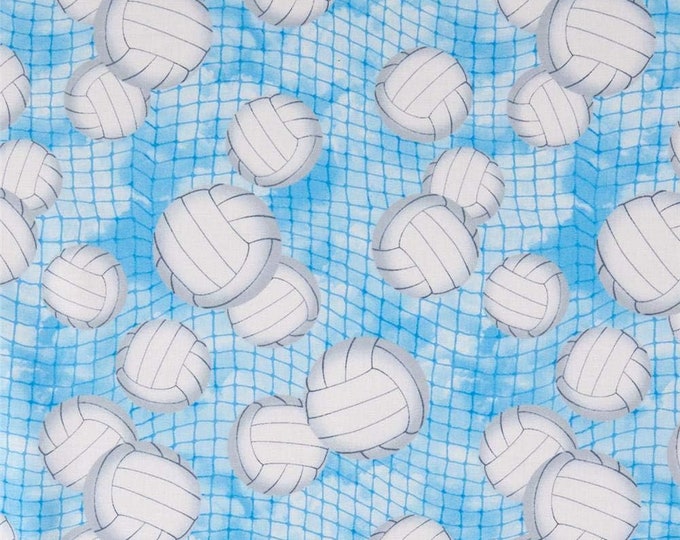 Sports Volleyball Toss on Nets in Blue 100% Cotton Fabric From Timeless ...