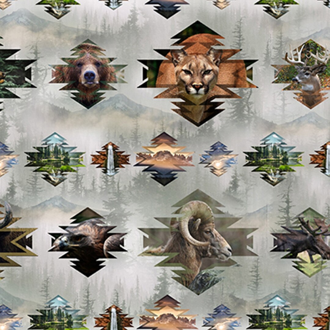 Call of the Wild Earth Animal Cameos in Multi 100% Cotton From Hoffman ...