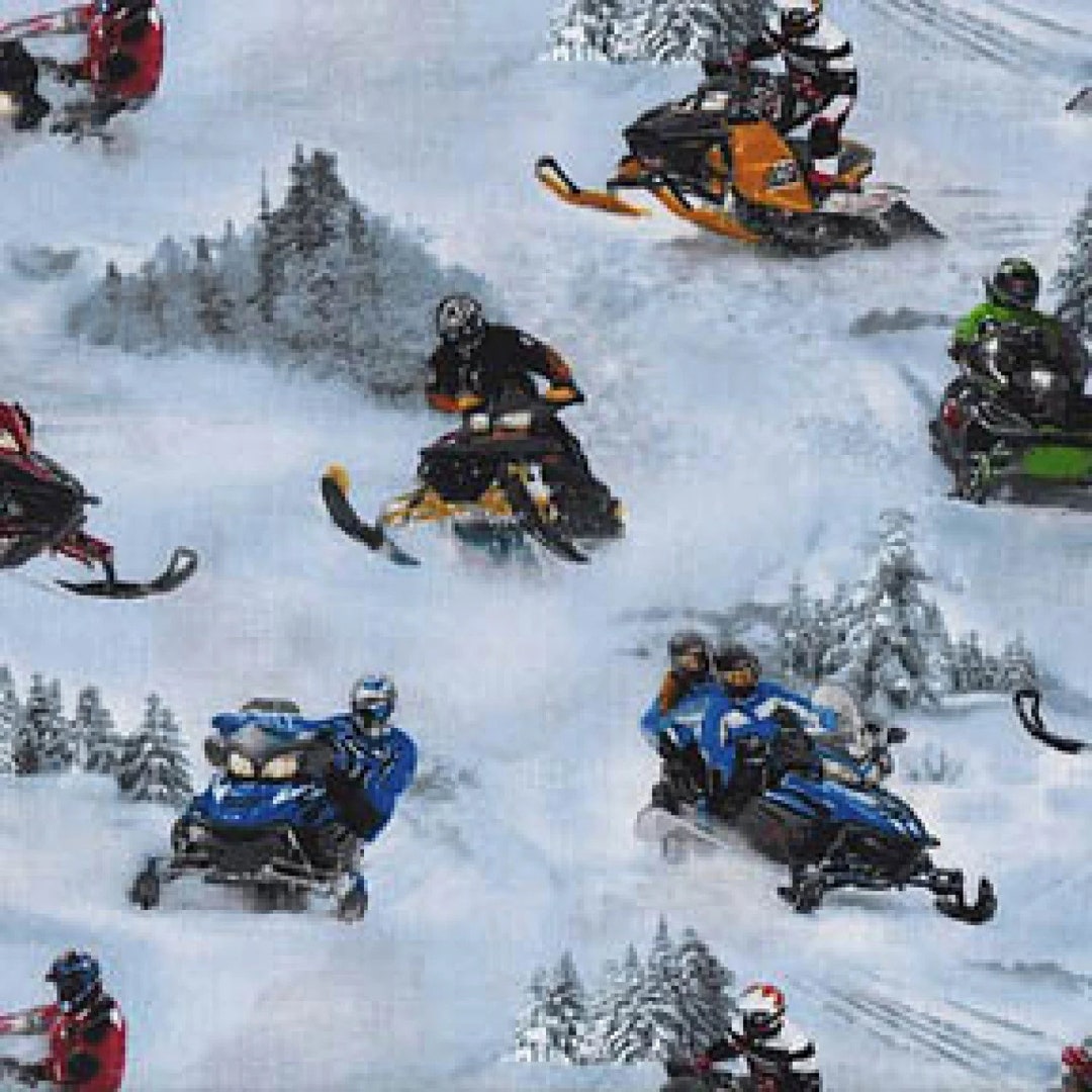 Snowmobile Fabric Winter Fun in Multi Premium Quality 100% Cotton ...