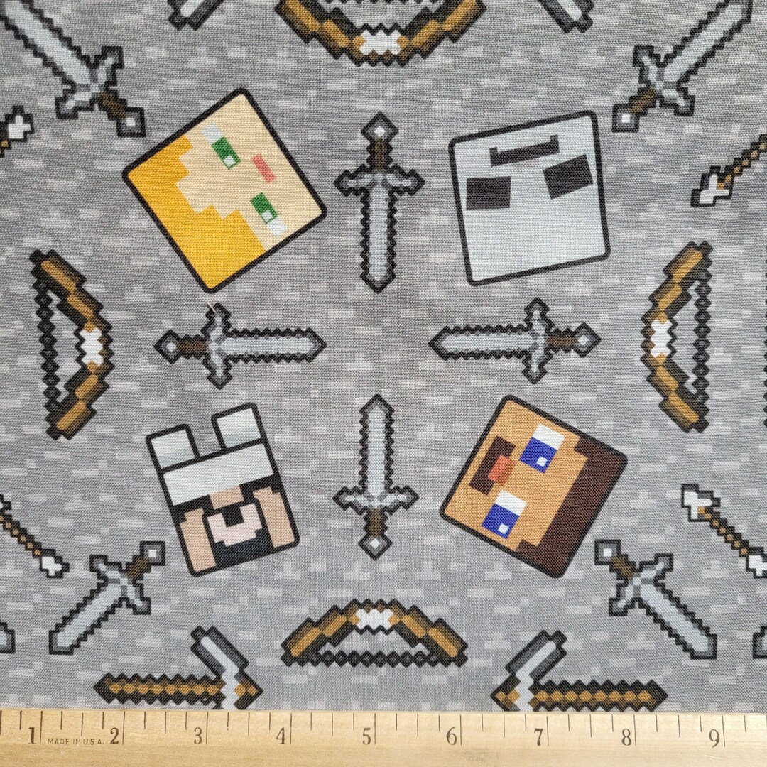 Minecraft Fabric Minecraft Pixel Toile in Gray 100% Cotton Fabric From ...