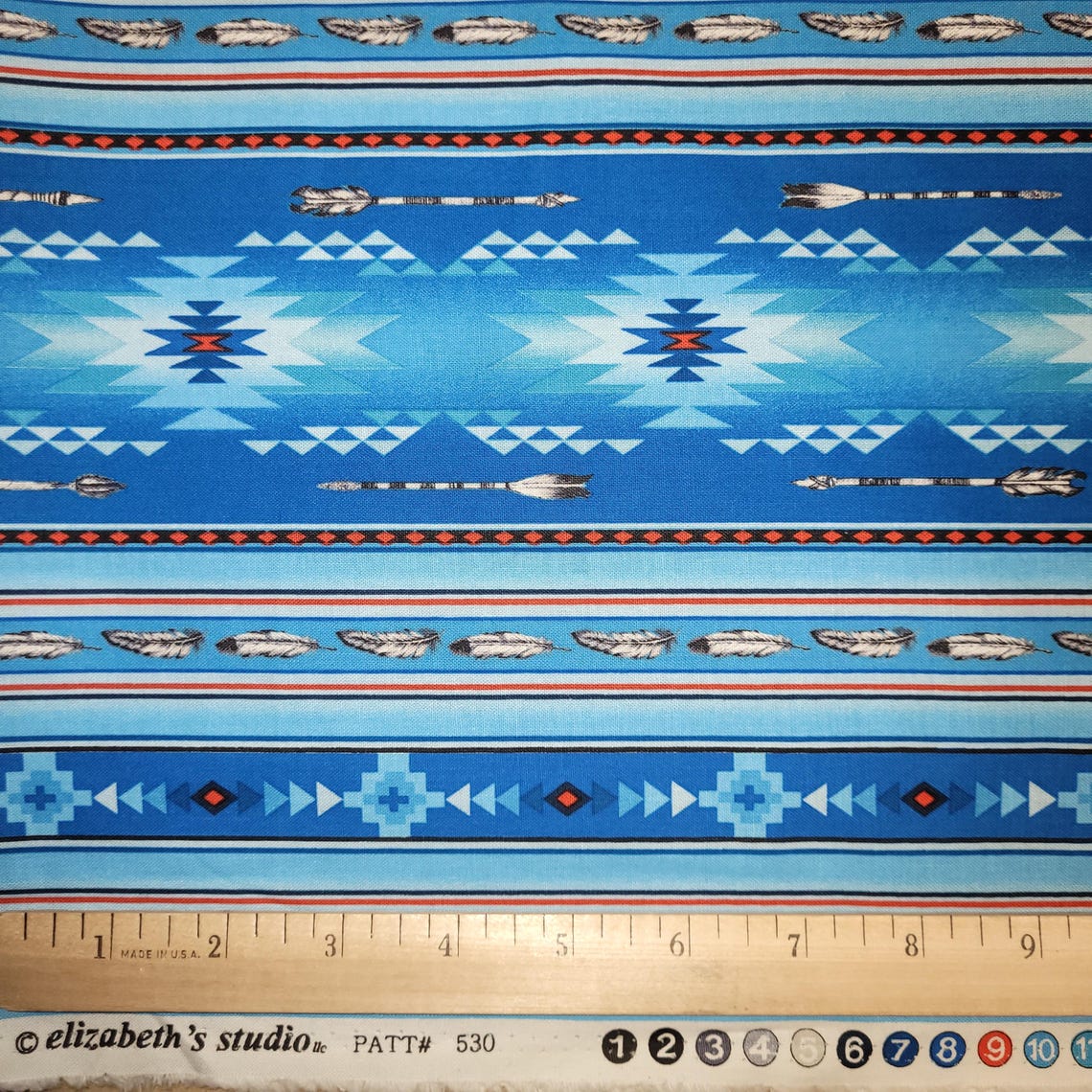 Native Spirit Arrows and Feathers in Blue 100% Cotton Fabric From ...