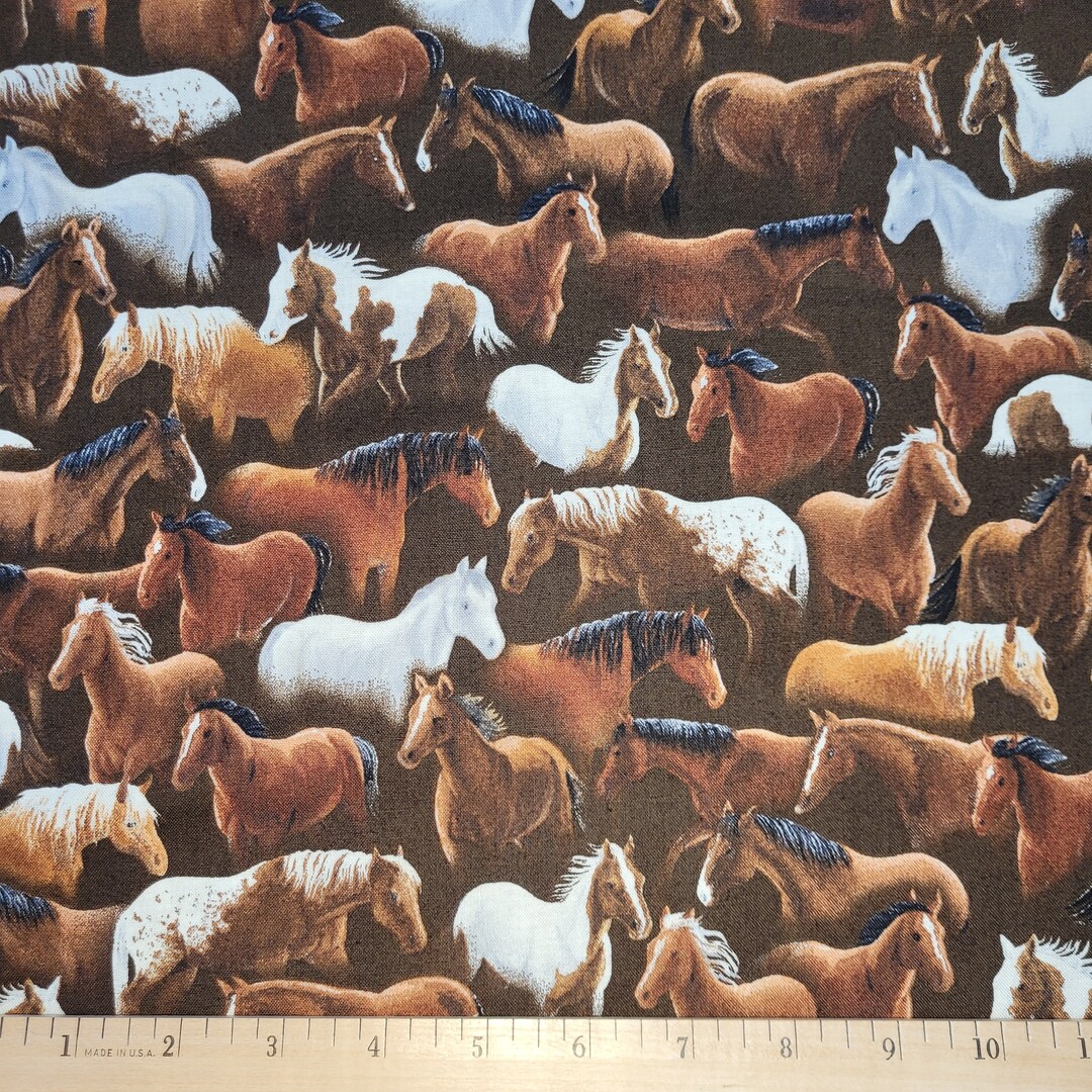 Horse Fabric Sundance Horses in Dark Brown 100% Cotton Fabric by the ...