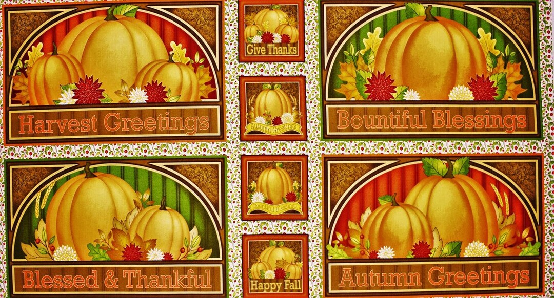 Autumn Fabric Panel Autumn Harvest Greetings Place Mats Premium Quality ...