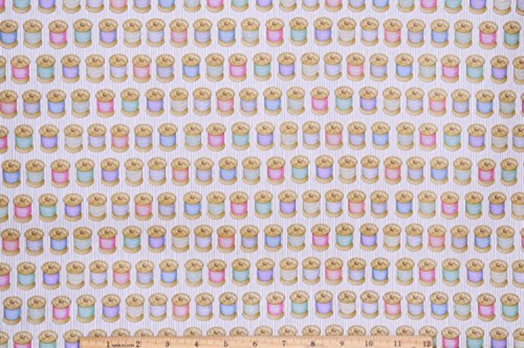 Sewing Fabric Cute as a Button Spools of Thread in White Premium ...