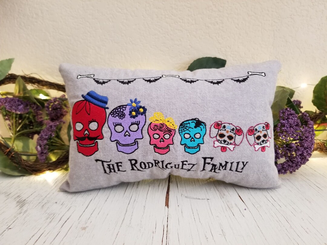 Sugar Skull Family Tree Pillow – Personalized Embroidered Anniversary ...