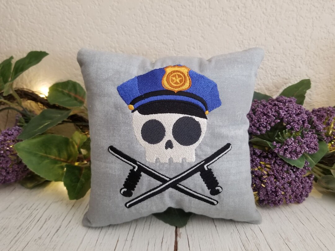 Embroidered Skull Mini Pillow: Officer Skully to the Rescue ...
