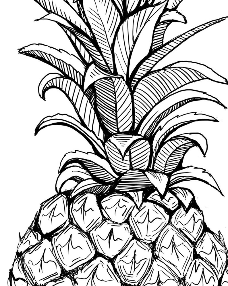 Pineapple Drawing Instant Download Printable Art, Pineapple Drawing ...