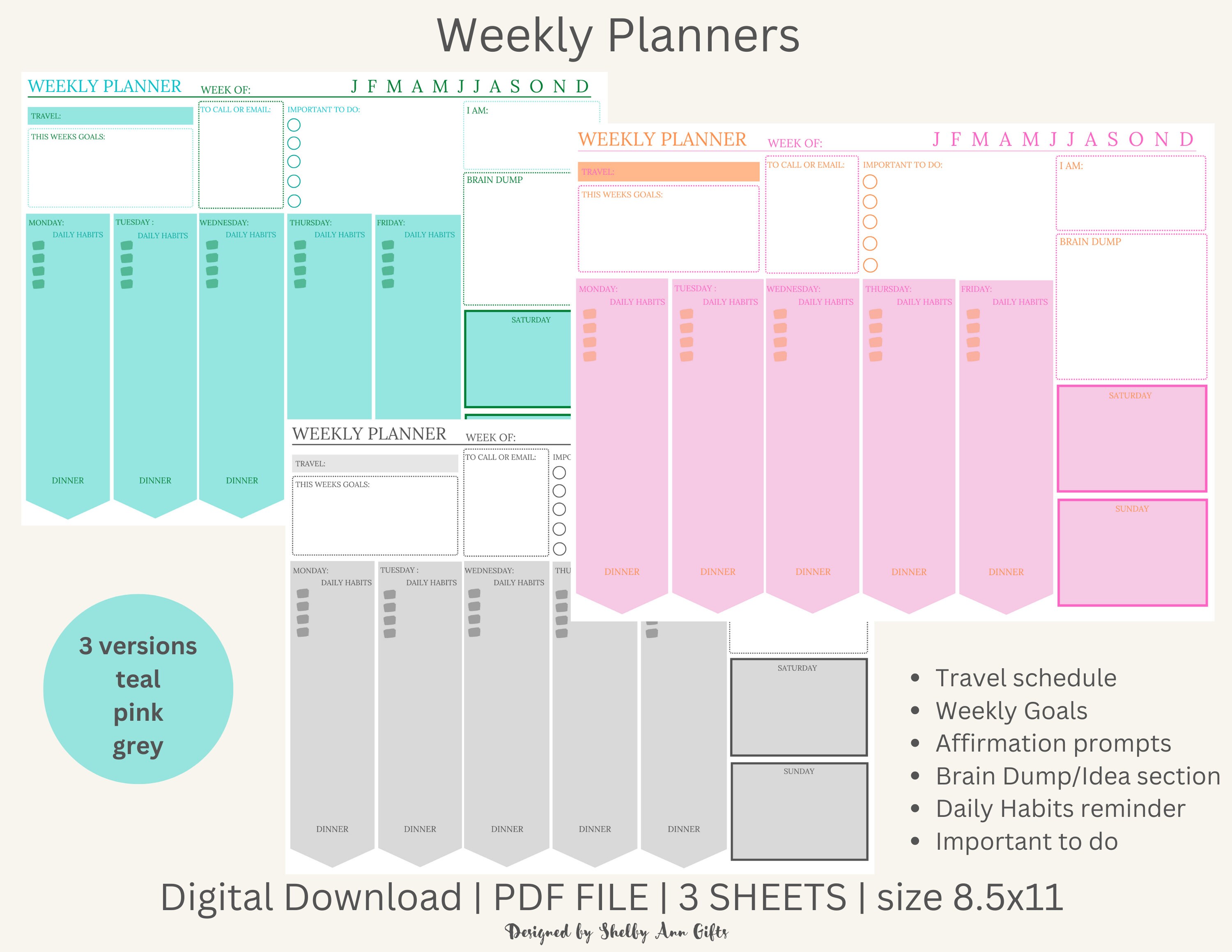 Digital Weekly Planner // Printable Weekly Planner // Printable Weekly ...