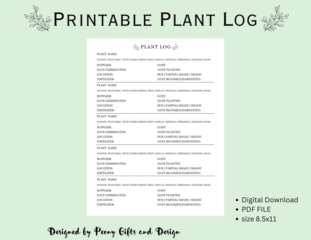 Printable Plant Log plant Log seed Log Plant Records Plant - Etsy