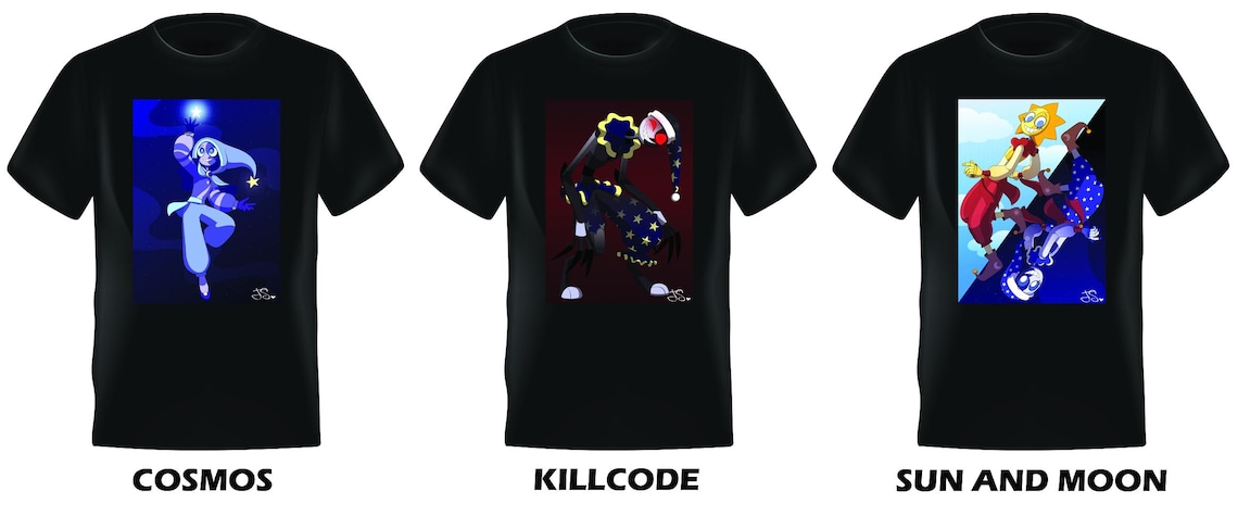 FNAF: Sun and Moon, Lunar and Killcode - Black T-shirt (S/M/L/XL/2XL ...