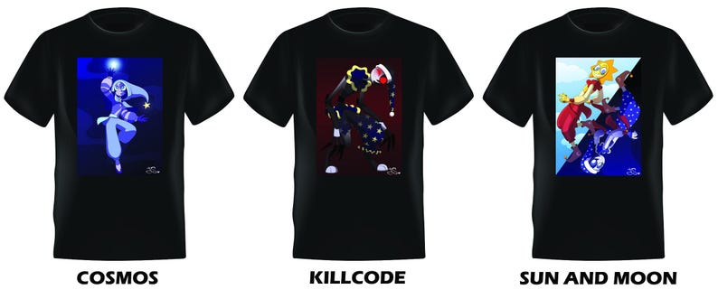 FNAF: Sun and Moon, Lunar and Killcode - Black T-shirt (S/M/L/XL/2XL ...