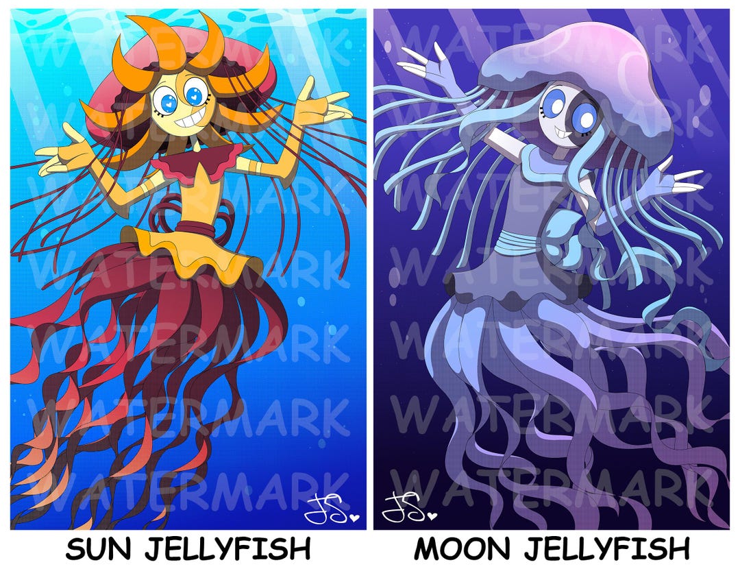 FNAF Security Breach Mermaid Ocs: Sun and Moon Jellyfish Posters - Etsy UK