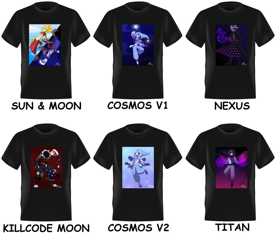 FNAF: Sun and Moon, Cosmos, Nexus, Killcode and Titan - Black T-shirt ...