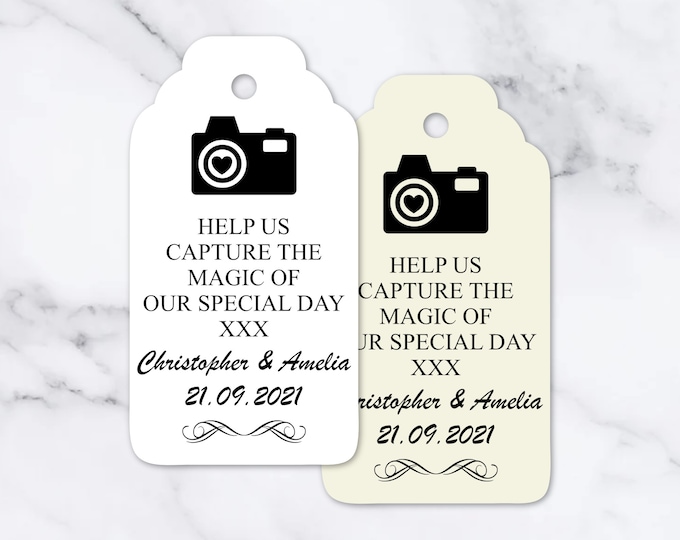 Set of 10 Personalised Disposable Camera Favour Gift Tags Labels for ...