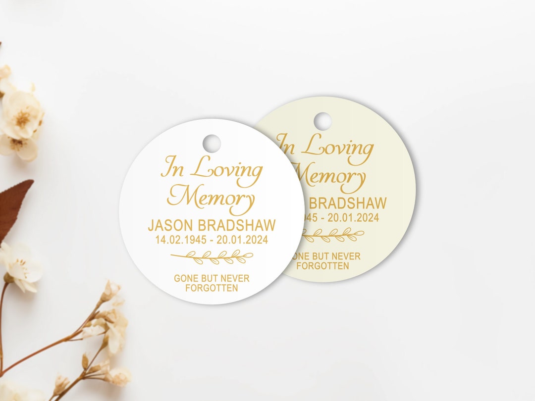 Personalised Pk12 Gold Text Memorial Tags | Custom Round Remembrance ...