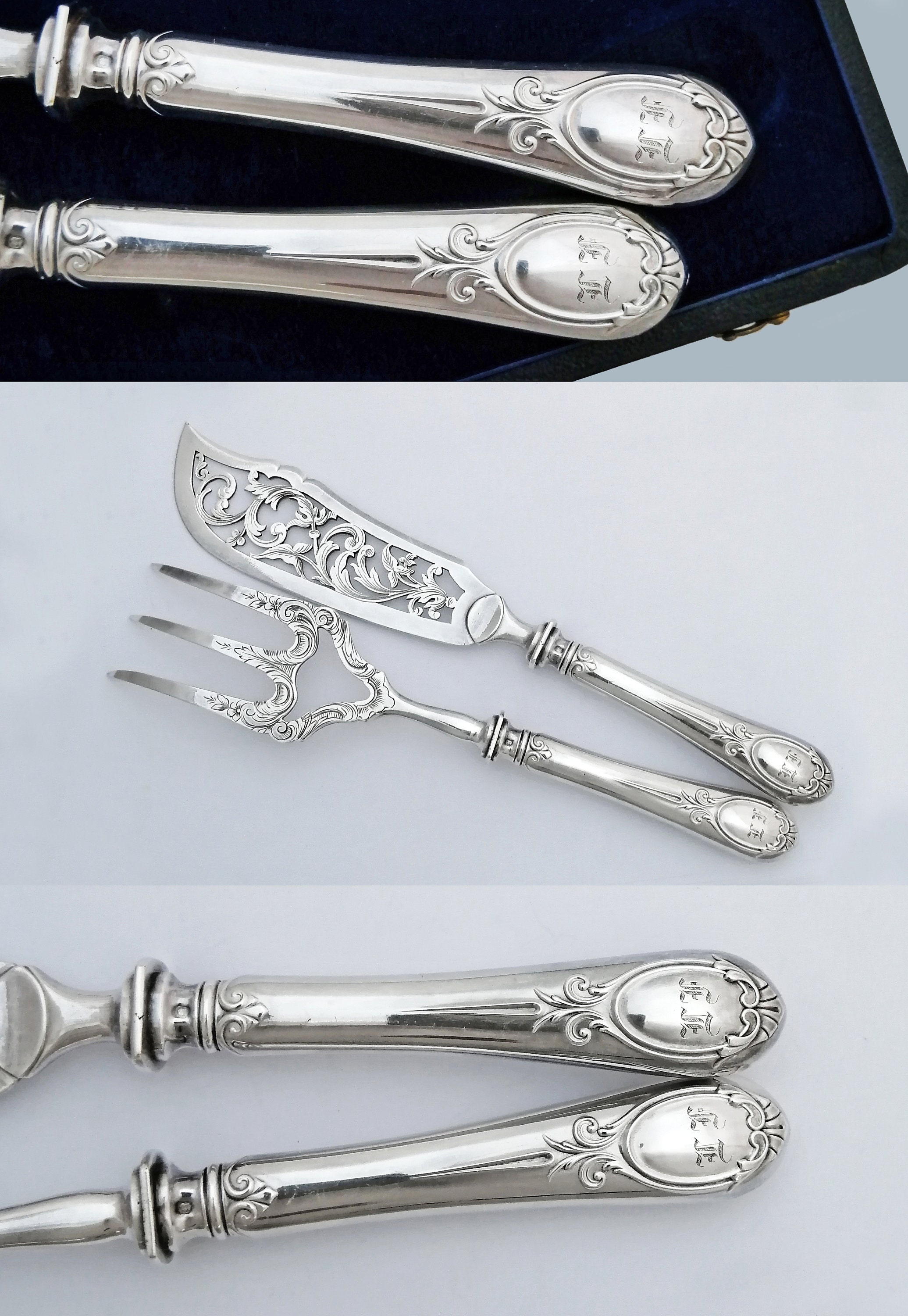 Boxed French Sterling Silver Handled 2pc Fish Serving Set Fish Fork ...