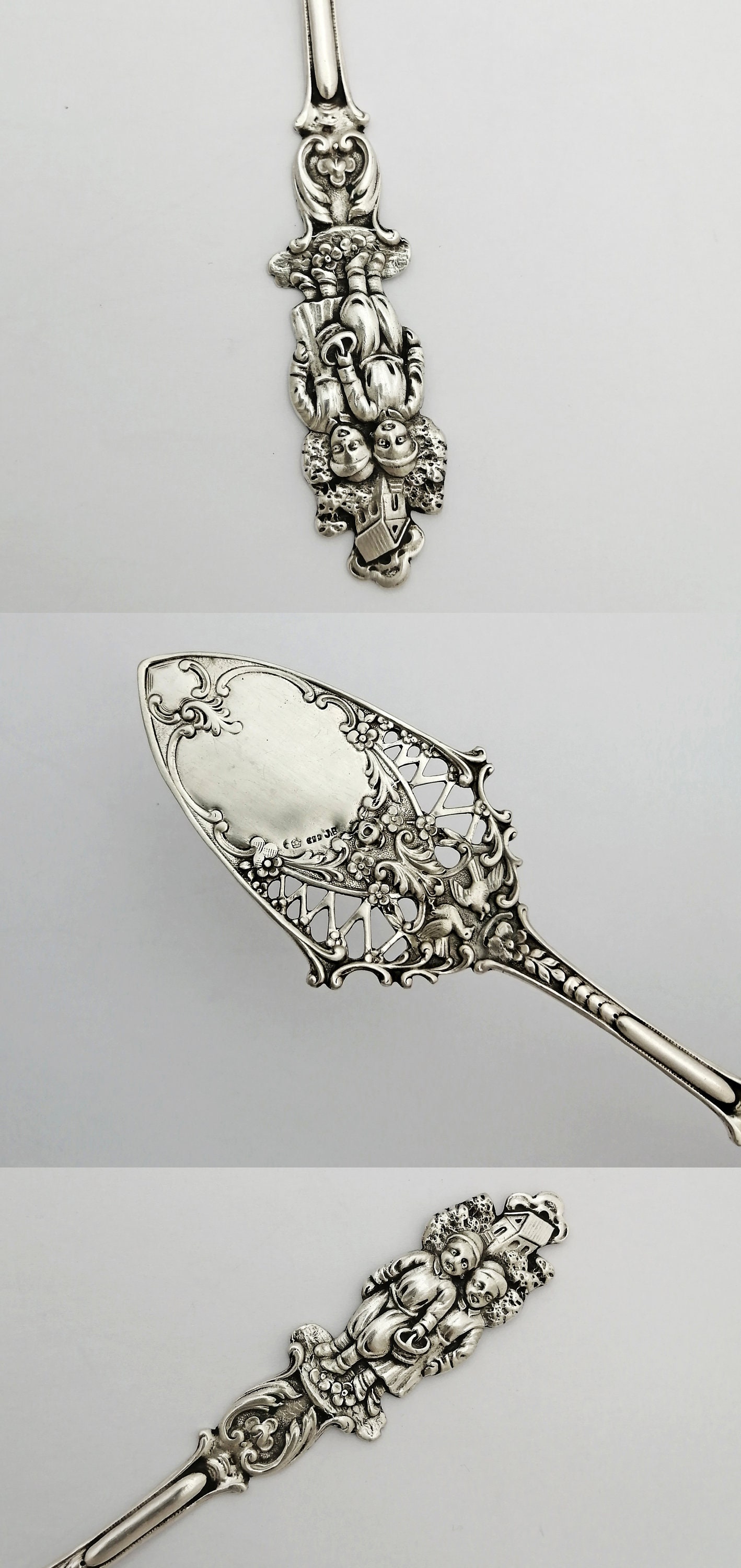 German .800 Solid Silver Cake, Pastry Server Doves Figural Handle ...