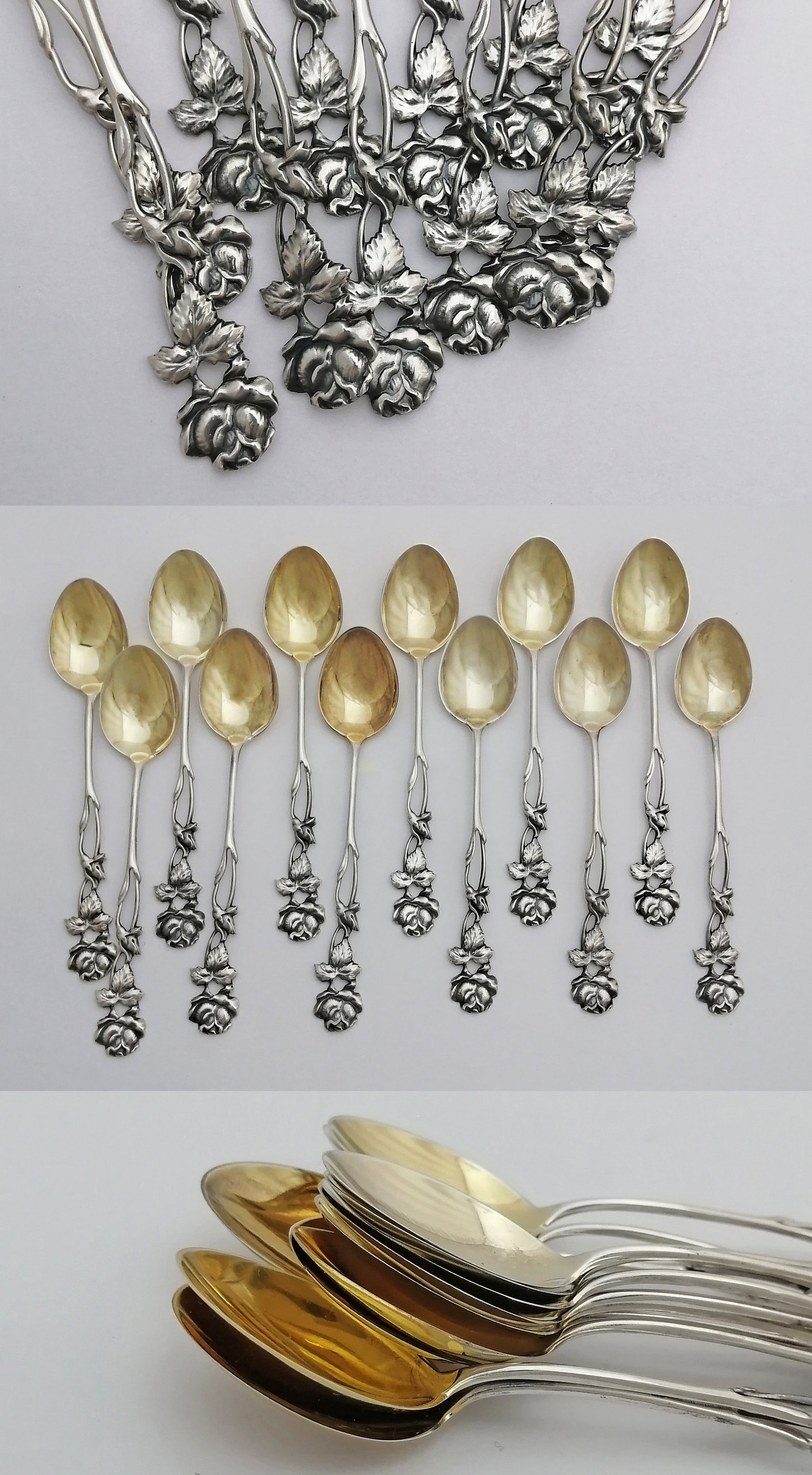 Boxed Finnish Solid Silver 12pc Spoon Set Coffee or Tea Spoons Rose ...