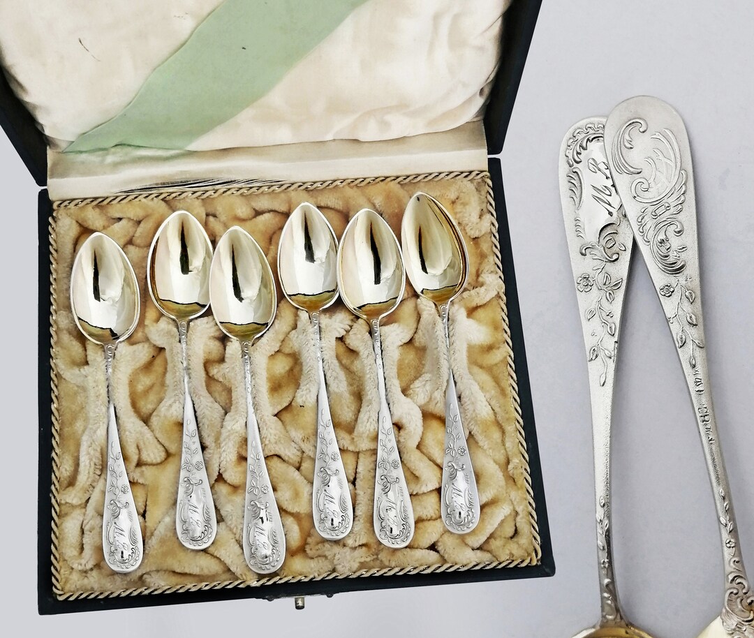Boxed German .800 Solid Silver & Vermeil Coffee Spoons - 6pc - Franz ...