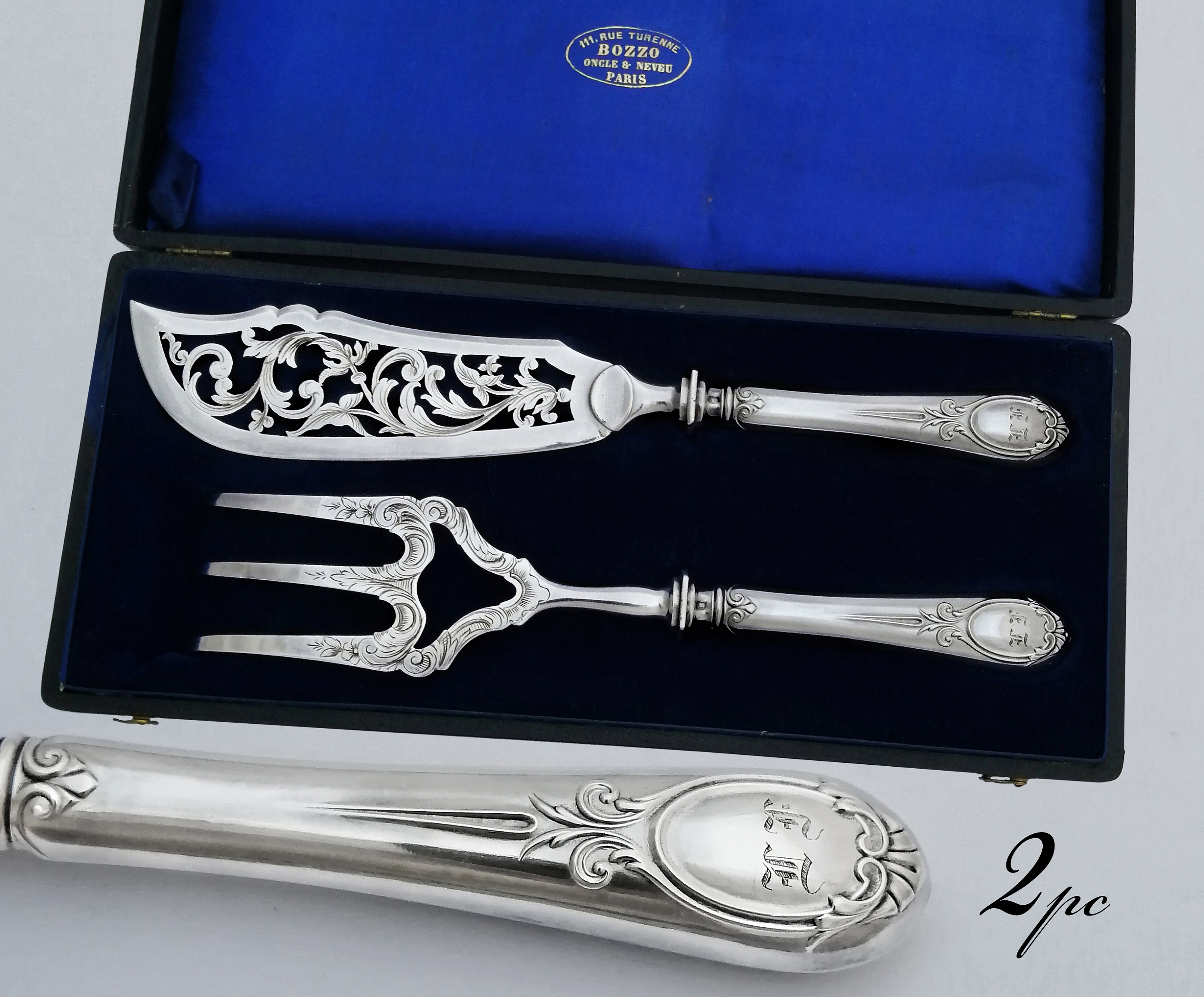 Boxed French Sterling Silver Handled 2pc Fish Serving Set Fish Fork ...