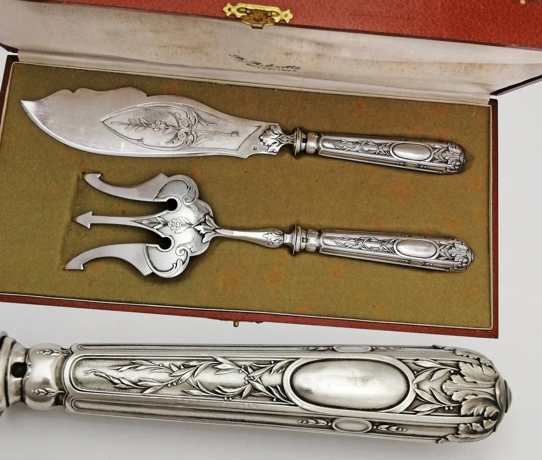 Boxed French .950 Silver Handled 2pc Fish Serving Set - Fork & Knife ...