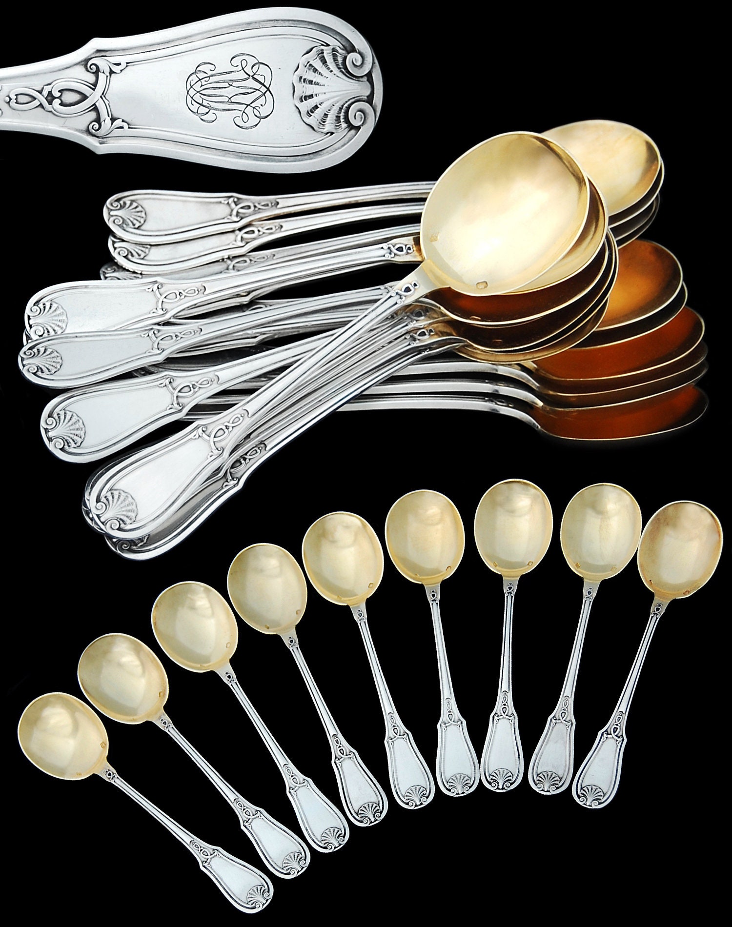 Boxed French Sterling Silver & Vermeil 20pc Ice Cream, Dessert Set 18 ...