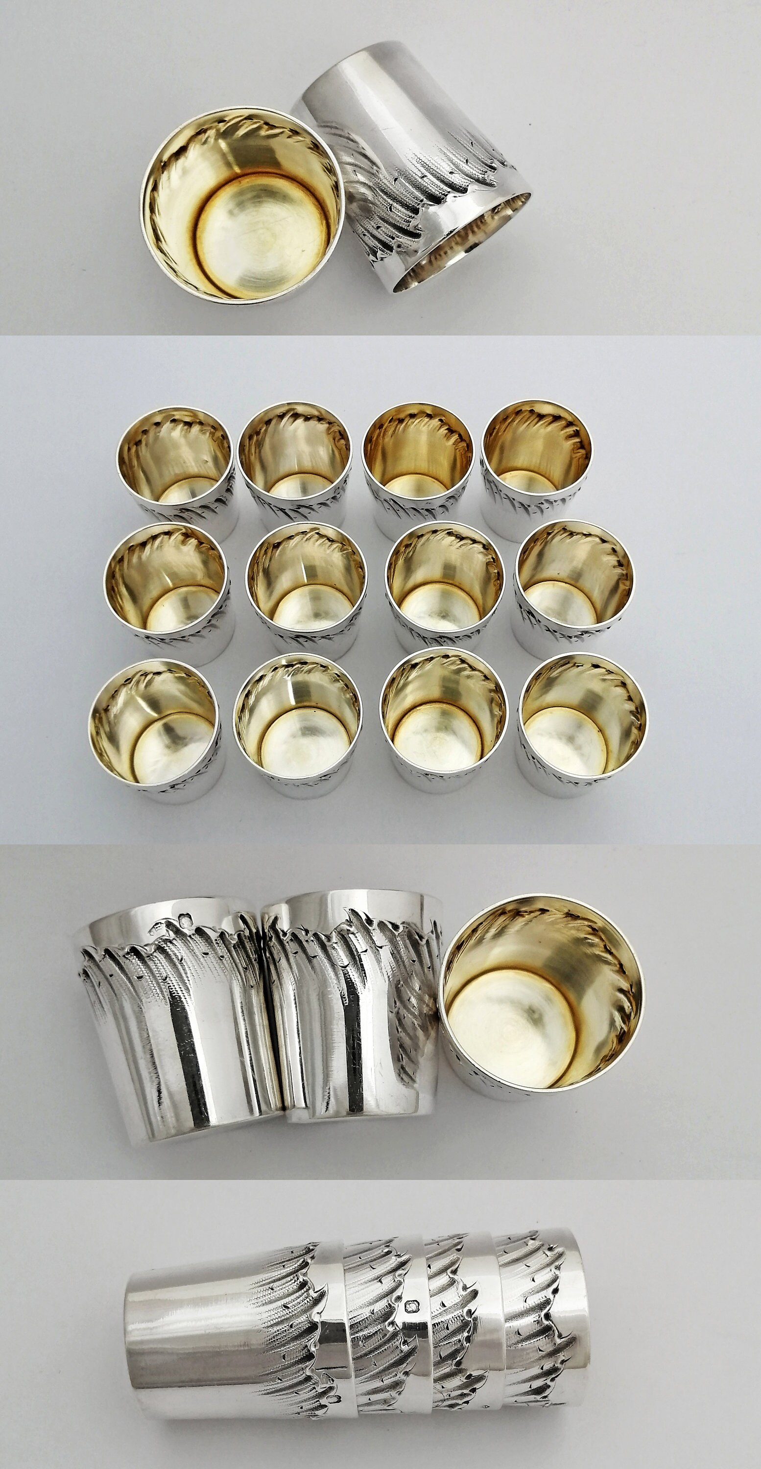 Boxed French Sterling Silver Liqueur Cups 12pc Rococo Decor H. Soufflot ...