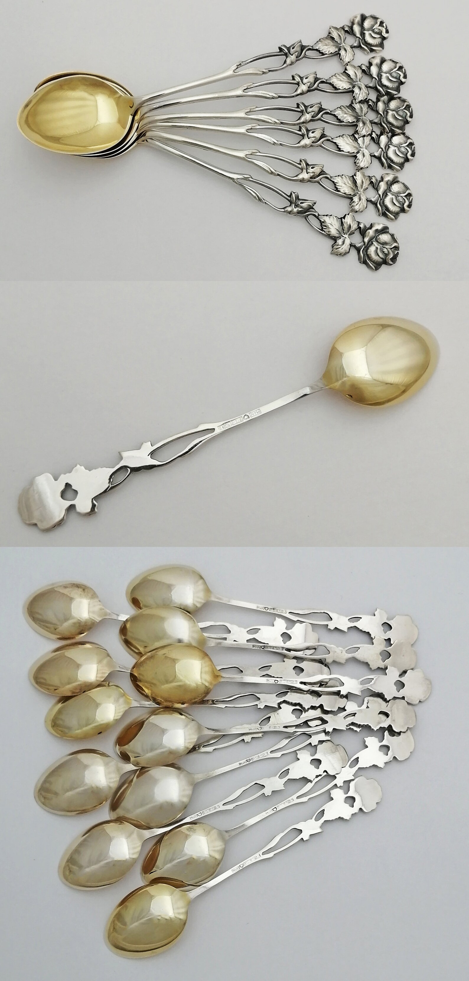 Boxed Finnish Solid Silver 12pc Spoon Set Coffee or Tea Spoons Rose ...
