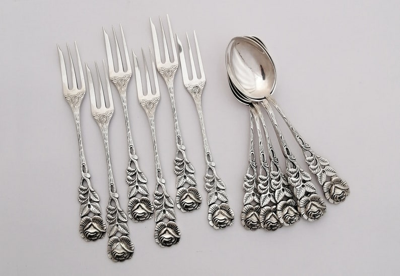 German .800 Solid Silver 12pc Set for Tea: Six Cake, Pastry Forks & Six ...
