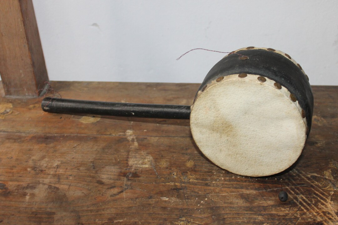 Antique Pigskin Wood Clapper, Old Musical Instrument, Big Vintage Real ...