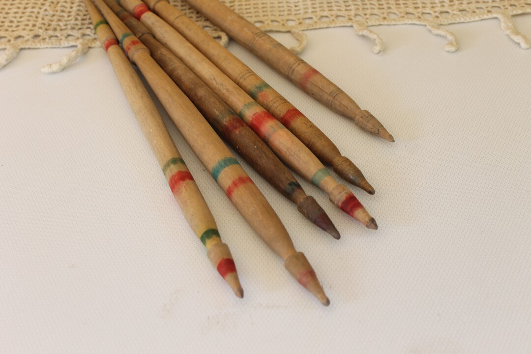 Antique Spindle, Set of 6 Bulgarian Spindles, Primitive Wooden Spindle ...