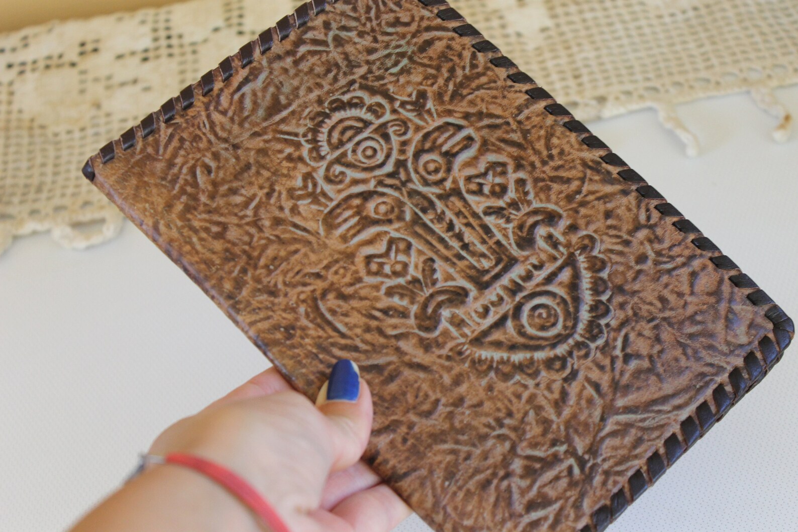 Vintage Book Cover Embossed Leather Folder Hand Tooled | Etsy