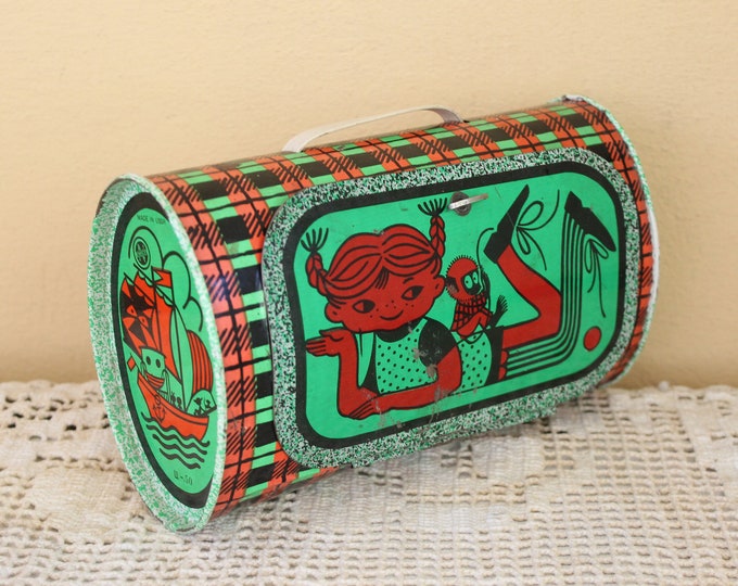 Vintage Lunch Box Pippi Longstocking With Monkey, Kid Food Box, Soviet ...