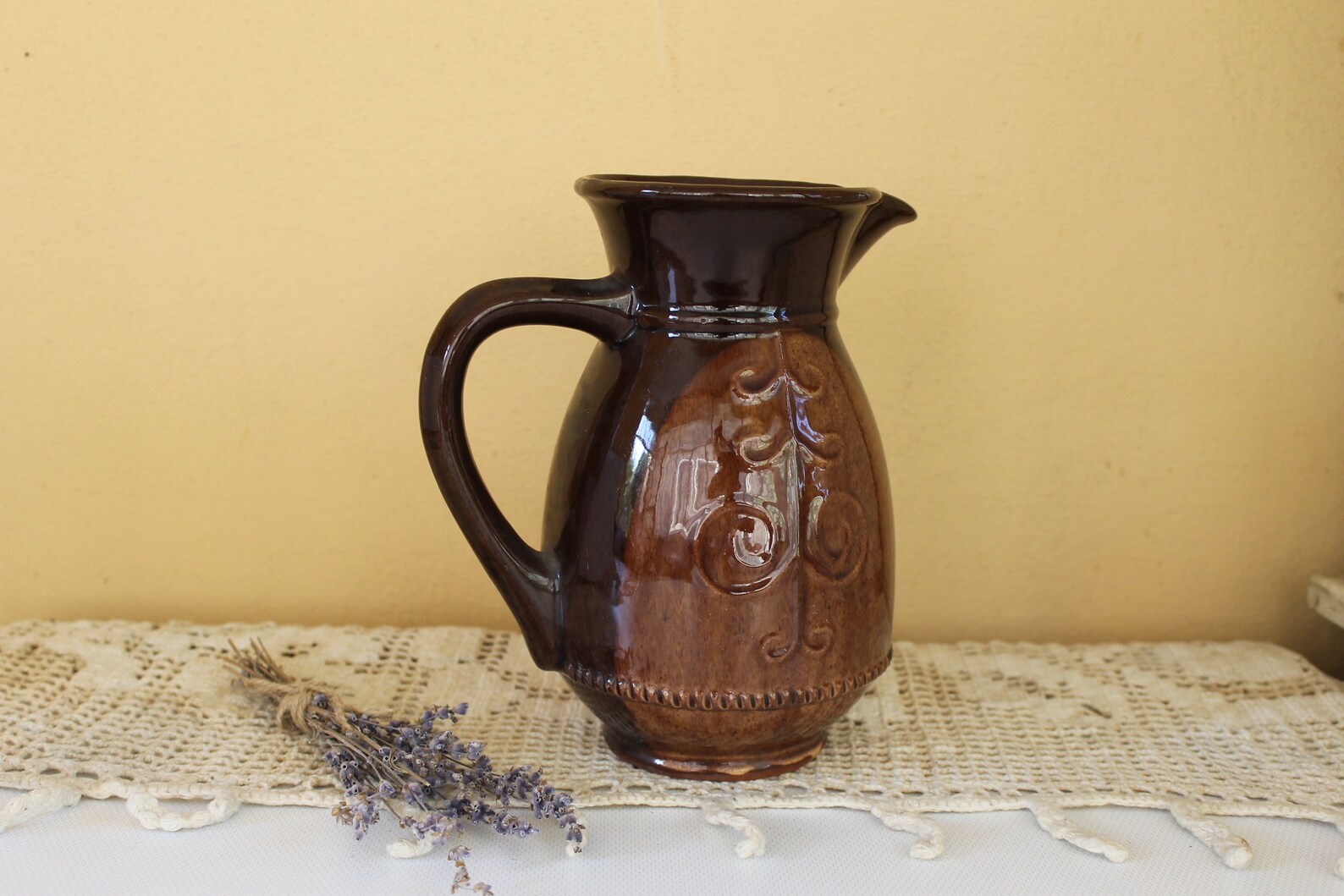 Vintage Jug Ceramic Pitcher Grapes Jug Glazed Clay Pitcher - Etsy