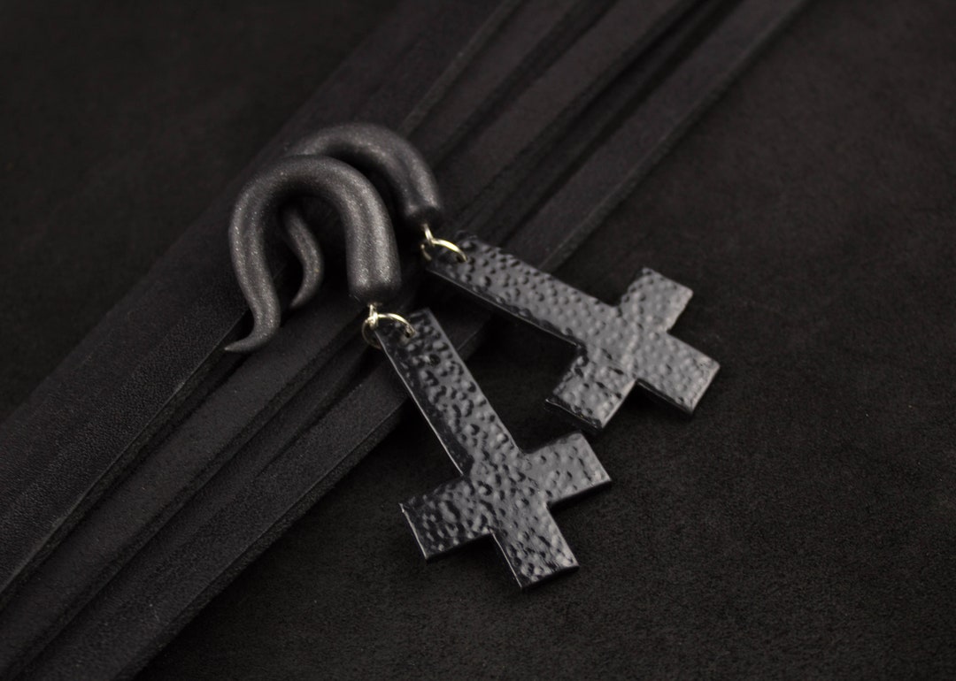 Inverted Cross Dangle Plug Earring Gothic Gauges Halloween Plugs and ...