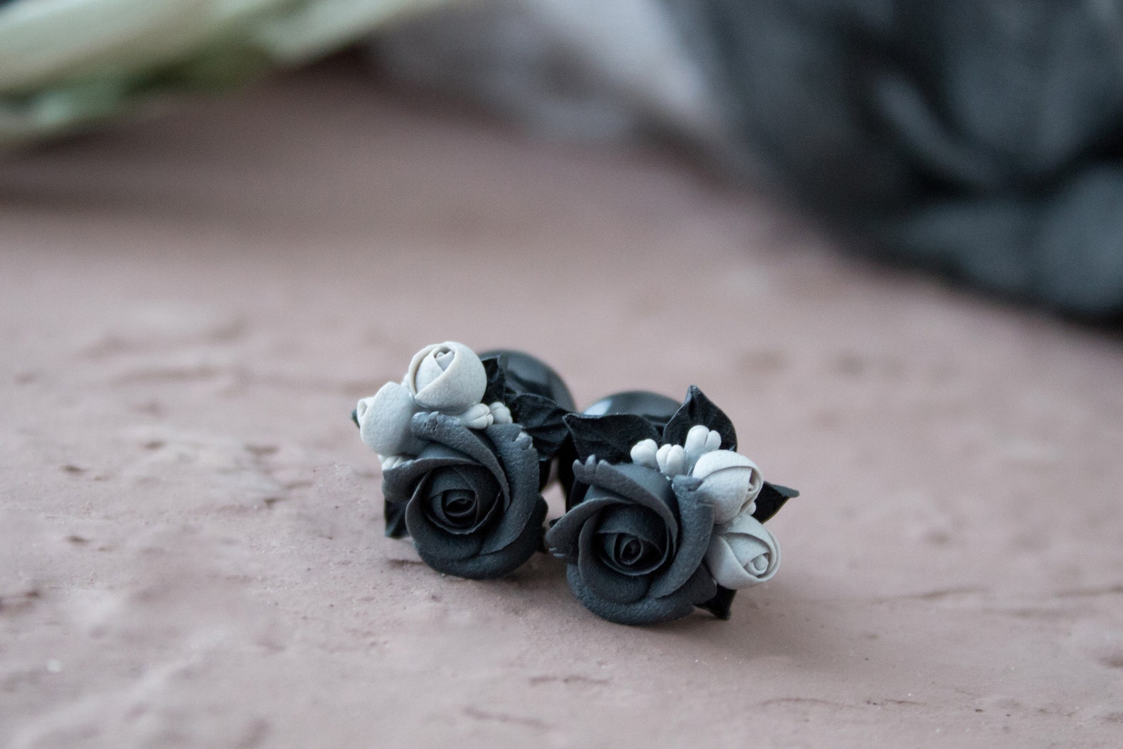 12mm Plugs Earrings Black Flower Gauge Earring Gray Rose Plugs | Etsy