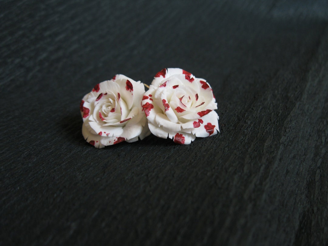 Halloween Earrings Bloody Flower White Rose Witch Costume Idea Gothic ...