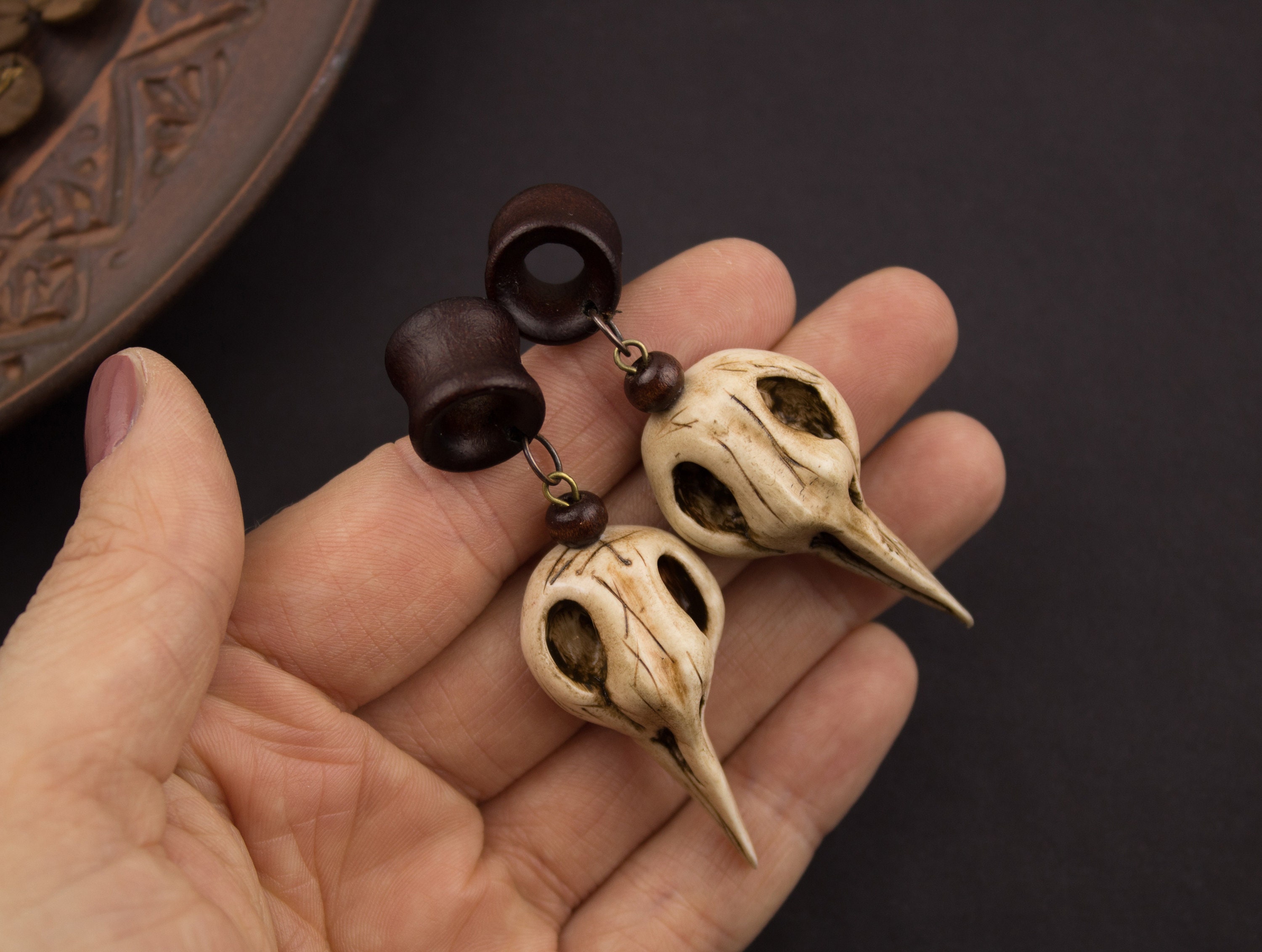Guy Earrings Bird Skull Ear Plugs and Tunnels Raven Skull - Etsy