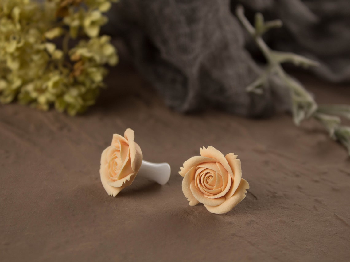 Rose flower ear plugs Peach rose ear gauges Delicate ear plugs | Etsy