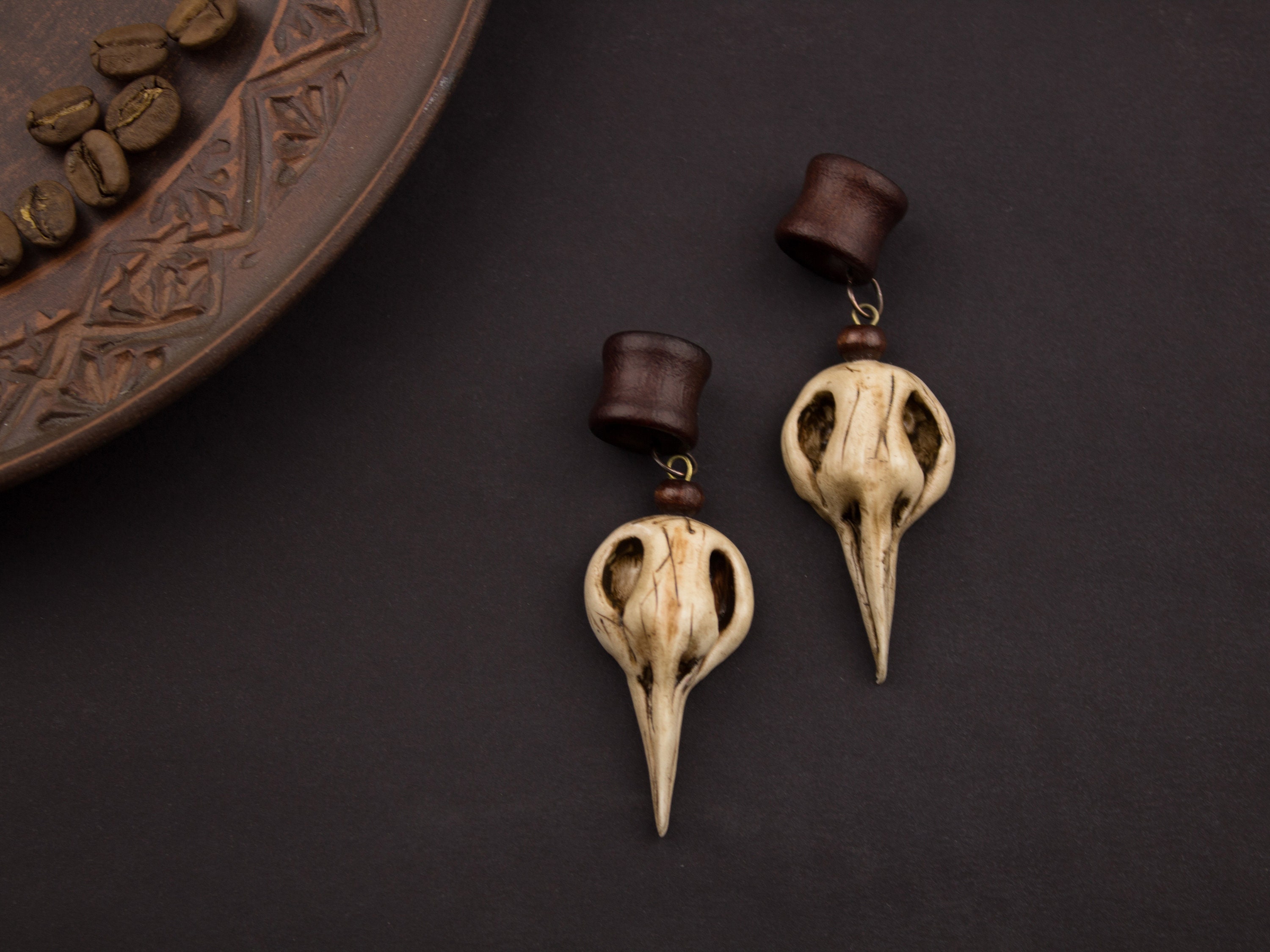 Guy earrings Bird skull ear plugs and tunnels Raven skull | Etsy
