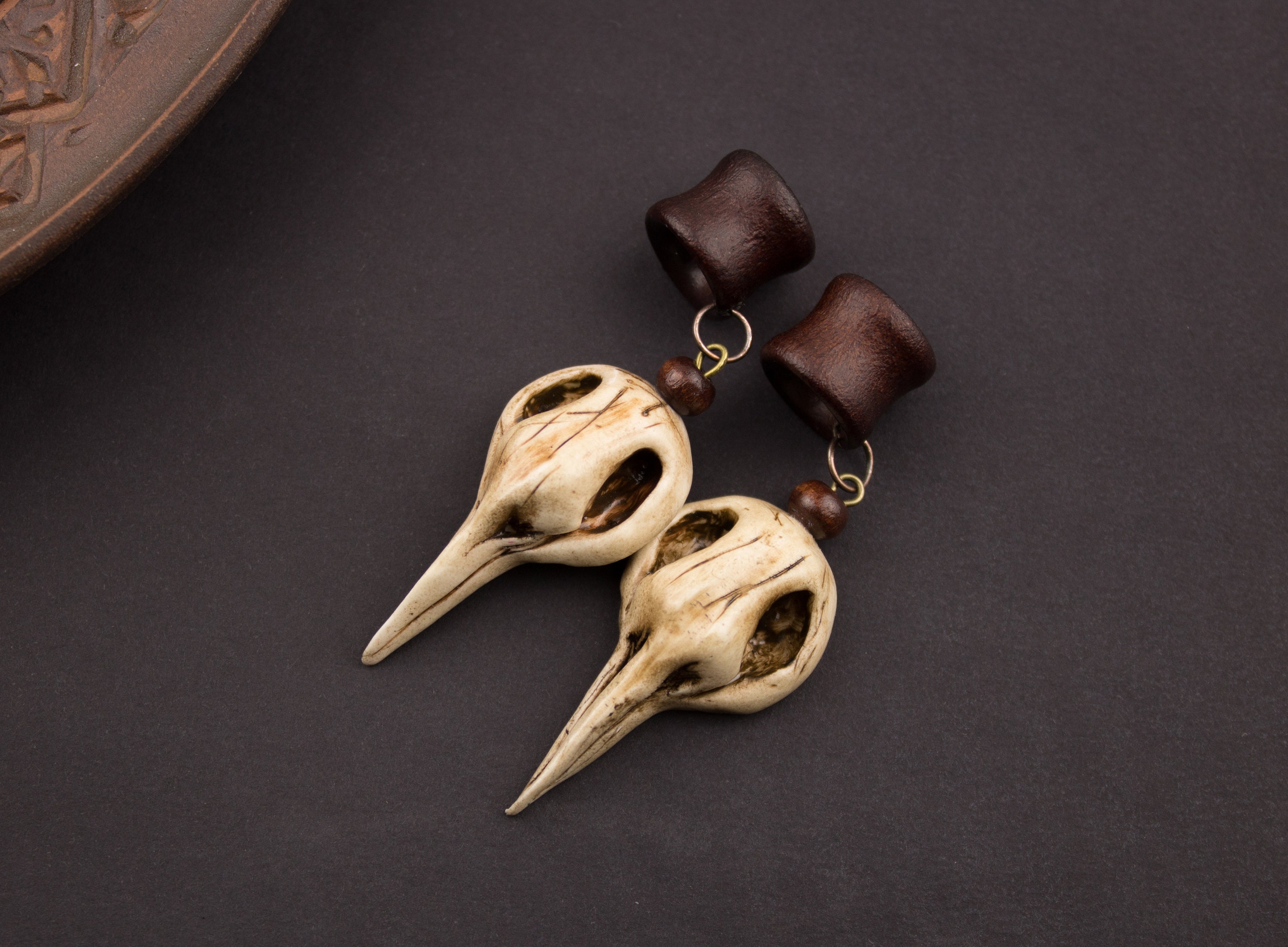 Guy Earrings Bird Skull Ear Plugs and Tunnels Raven Skull - Etsy