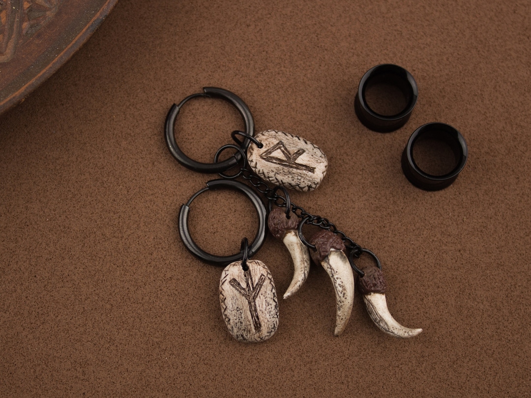 Mens Viking Earrings Unisex Rune Tunnels Dangle Ear Plugs for - Etsy