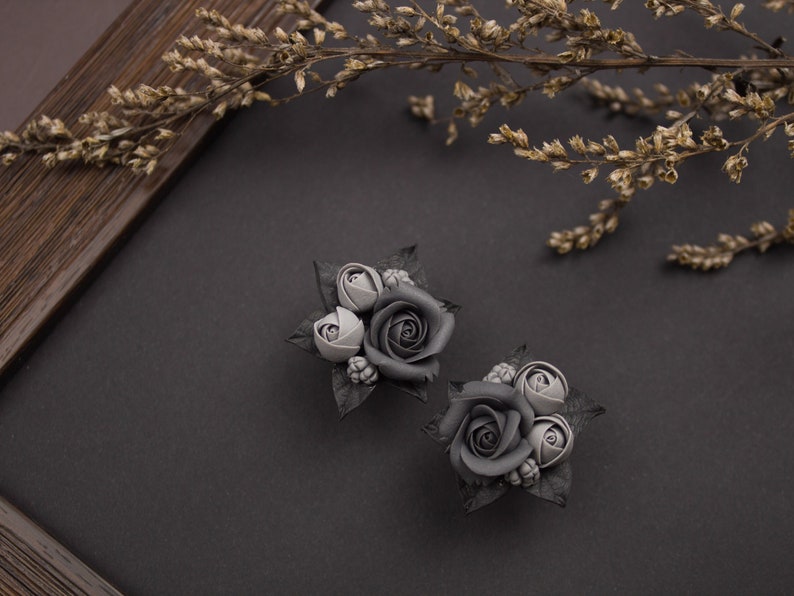 12mm Plugs Earrings Black Flower Gauge Earring Gray Rose Plugs - Etsy
