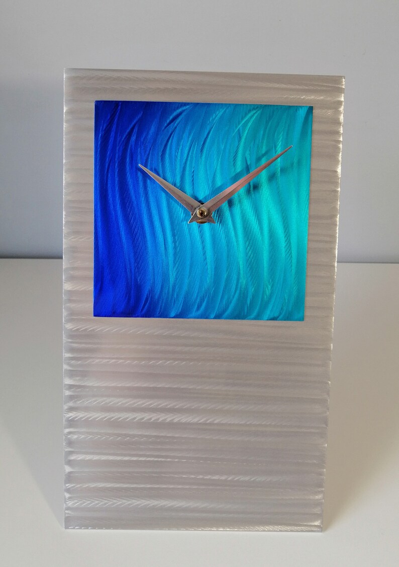 Blue-Teal Modern Desk Clock Contemporary Table Clock | Etsy