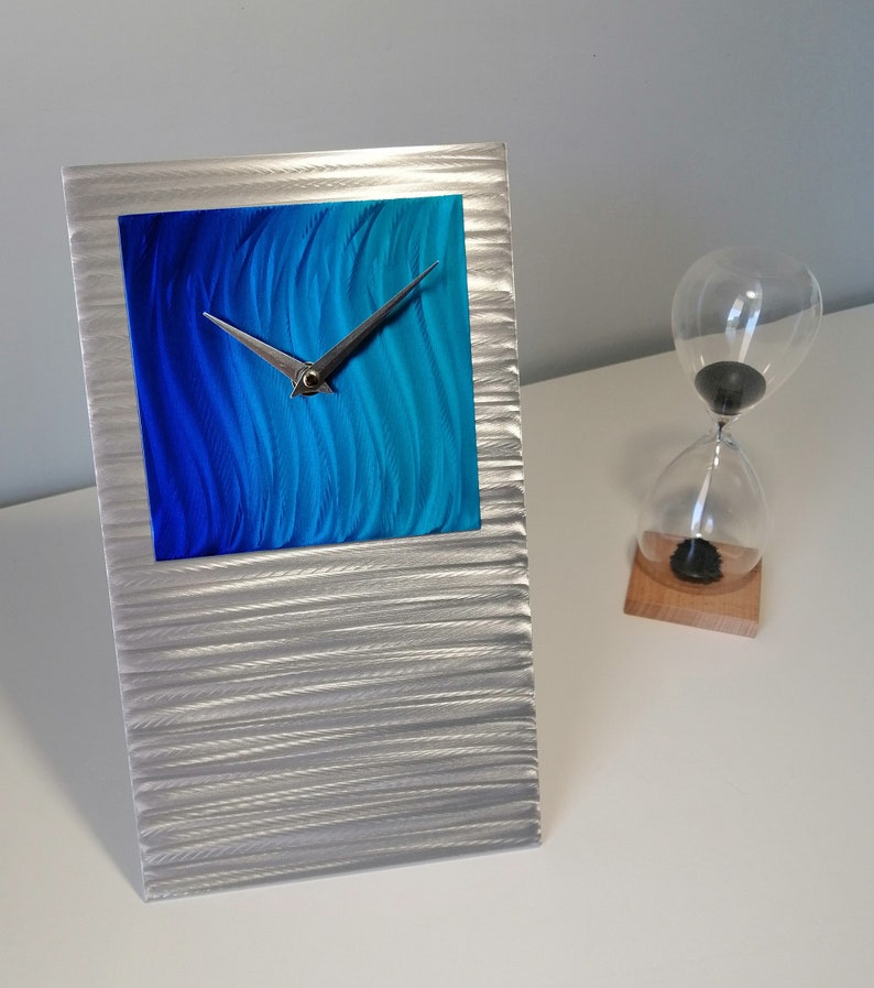 Blue-Teal Modern Desk Clock Contemporary Table Clock | Etsy