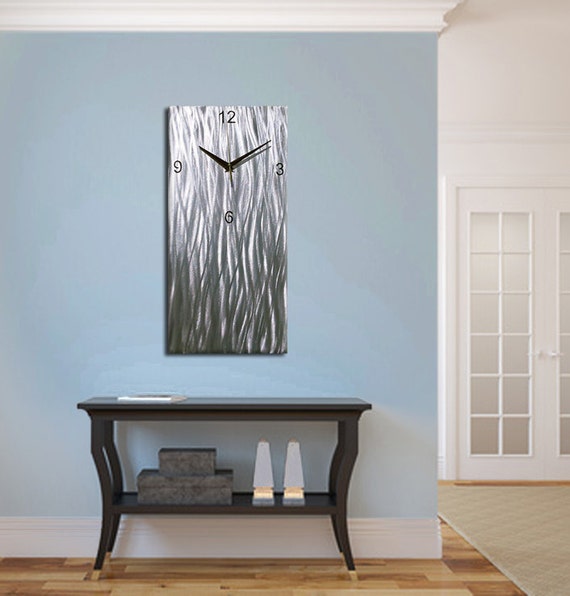 Silver Metal Wall Clock With Numbers Modern Abstract Wall - Etsy