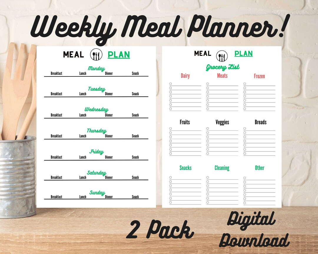 INSTANT DOWNLOAD Printable Weekly Menu Planner Template | Grocery List ...