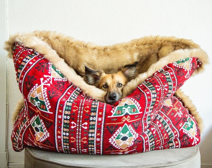 Red Kilim Velvet / Faux Fur Snuggle Sack Cuddle Cave - Etsy