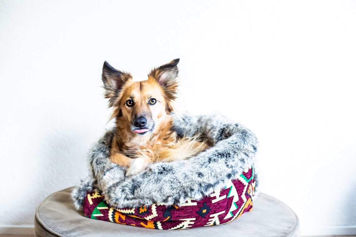 Burgundy kilim velvet / faux fur snuggle sack cuddle cave | Etsy